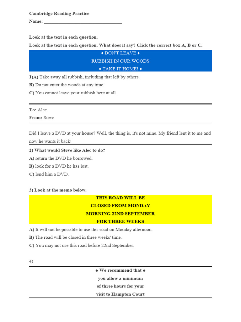 Cambridge Reading Practice - 1 | PDF