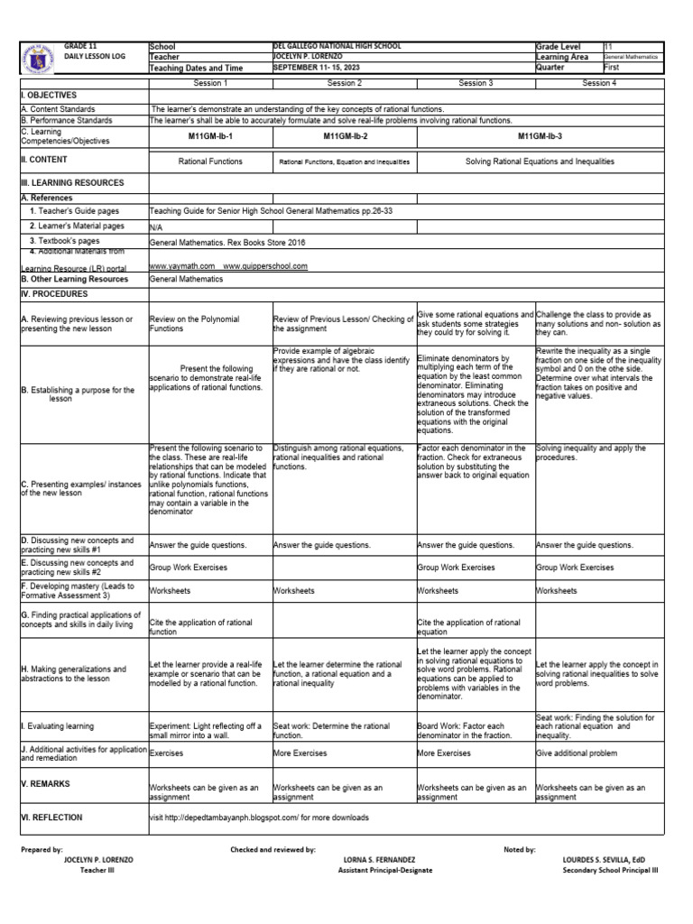 DLL - GenMath - Q1, Week 03 | PDF | Equations | Function (Mathematics)