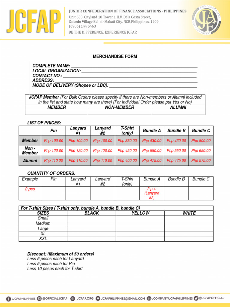 Merchandise Order Form and Discounts | PDF