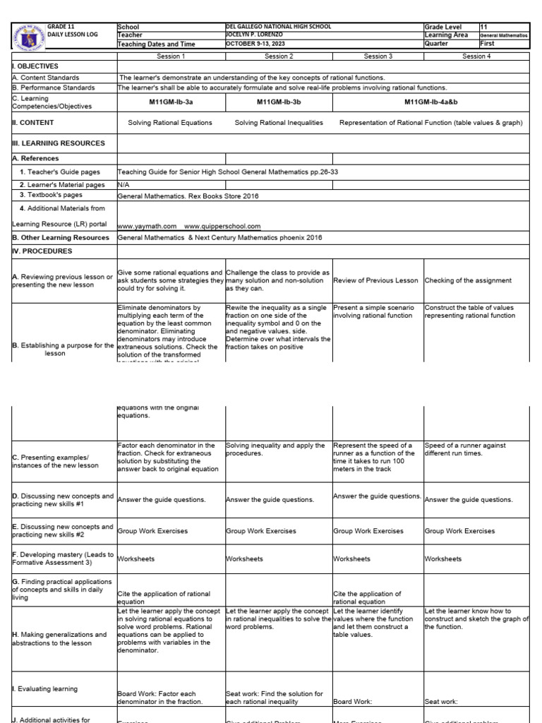 DLL - GenMath-Q1, Week 07 | PDF