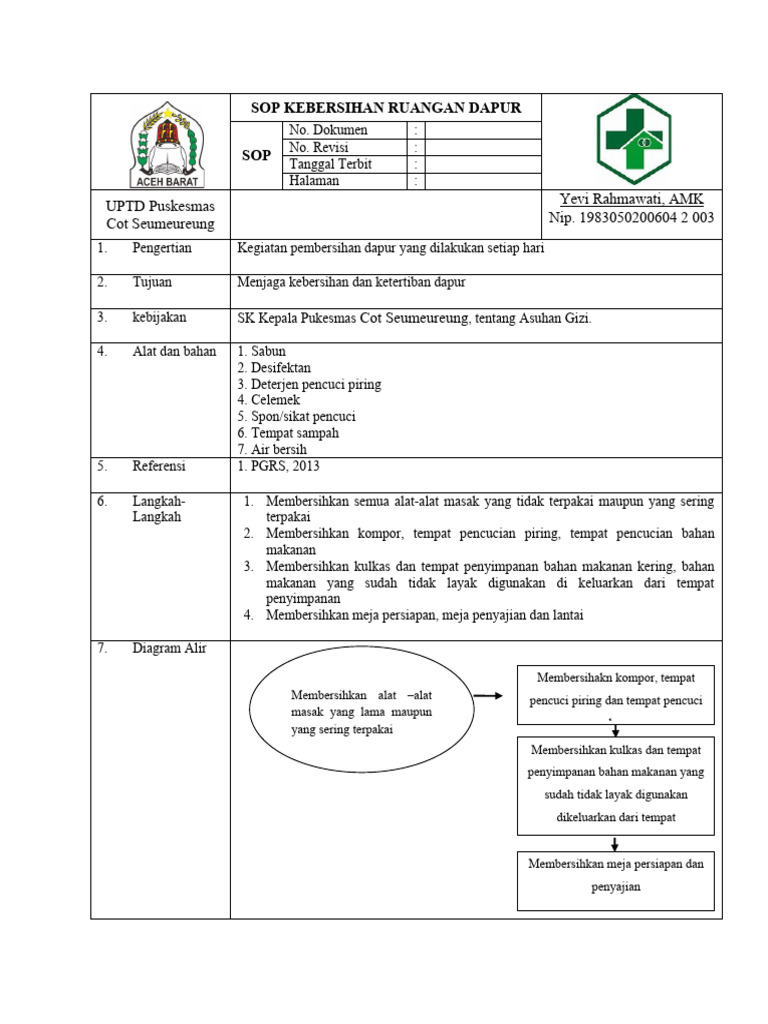 Sop Kebersihan Ruangan Dapur | PDF