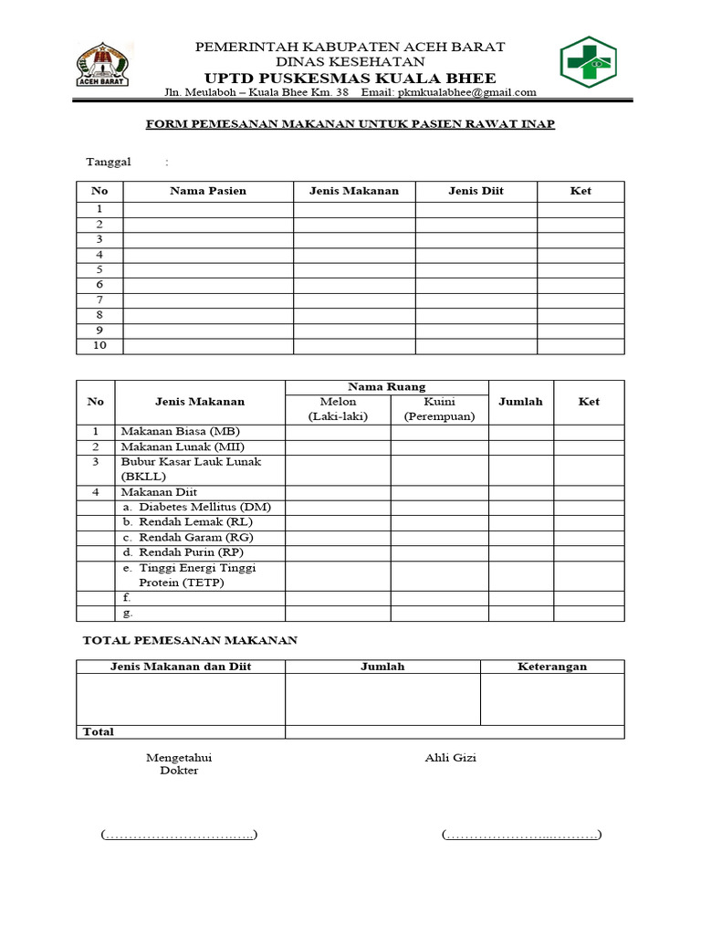 3.5.1 B Form Pemesanan Dan Etiket Makan Pasien | PDF | Kesehatan Holistik