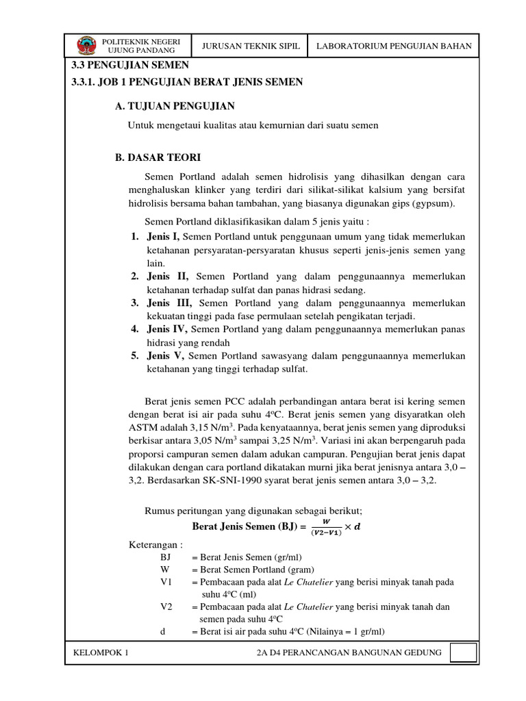 Laporan Lab. Semen Teknik Sipil | PDF