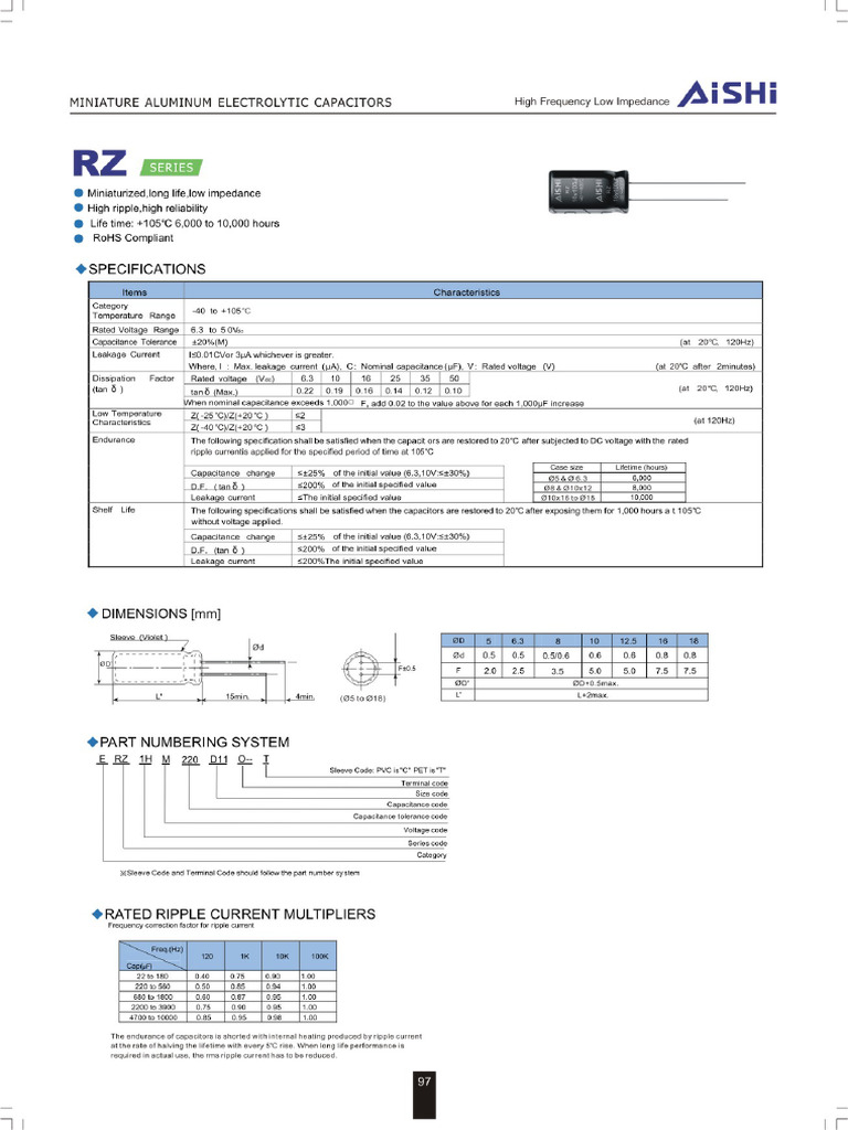 Aishi (Radial Thru-Hole) RZ Series | PDF