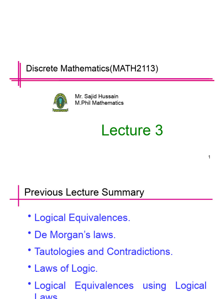 DS Lecture 3 | PDF | If And Only If | Logic