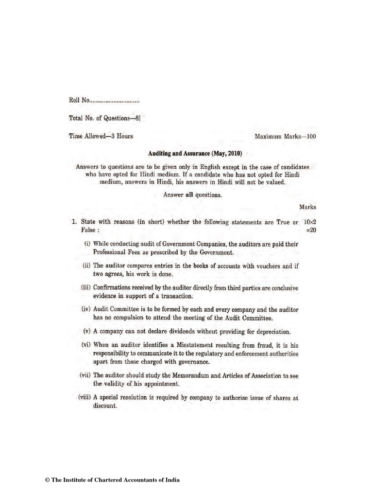Auditing For Ipcc With 10 Years Questions and Answers Merged in One File | PDF | Audit ...