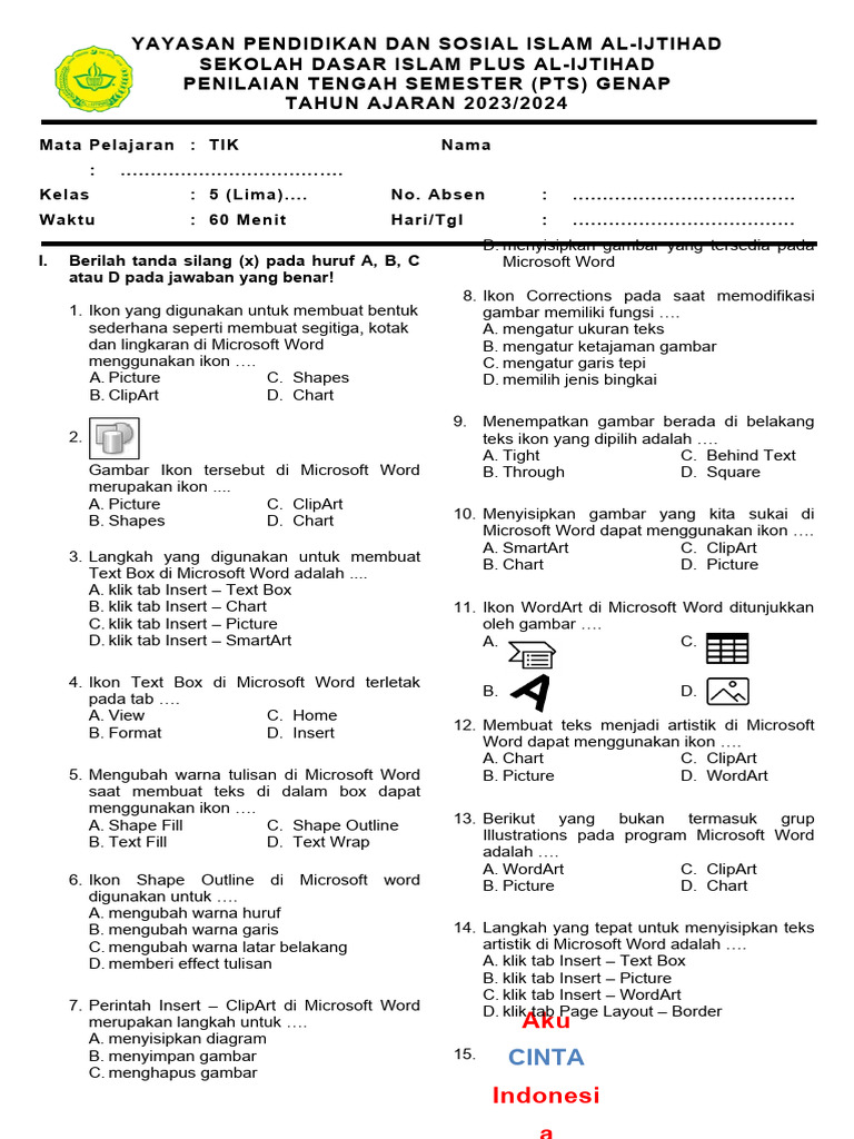 Soal TIK Kelas 5 PTS Genap | PDF