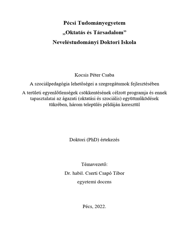 Kocsis Peter Csaba Tezis Hun 2022 | PDF