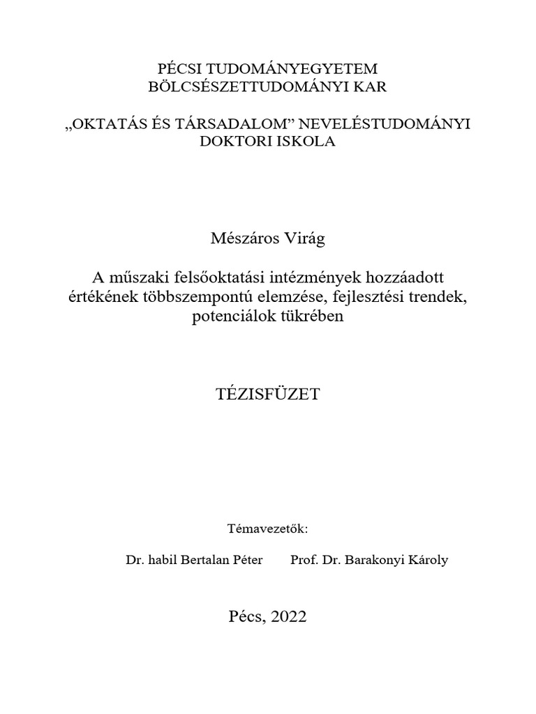 Meszars Virag Tezis Hun 2022 | PDF