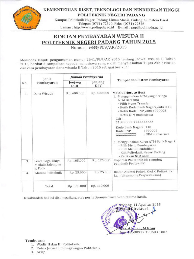 Rincian Biaya Wisuda II PNP | PDF