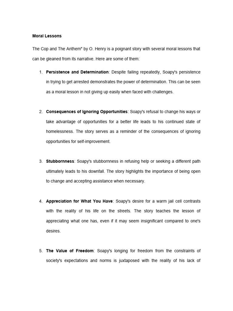 Moral Lessons in "The Cop and the Anthem" | PDF | Empathy | Compassion
