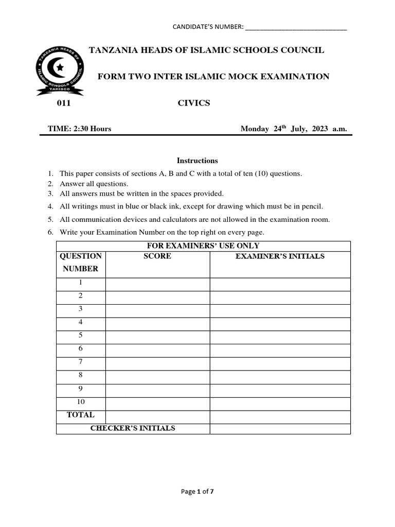 Civics Form Ii | PDF | Society | Woman