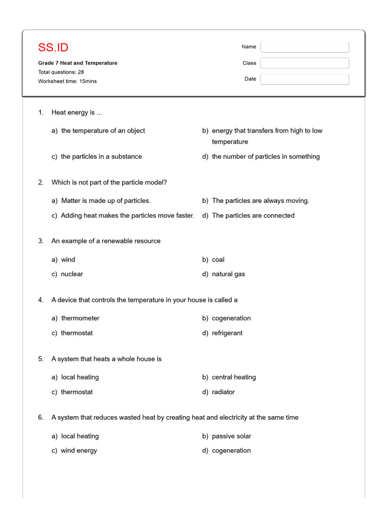 Grade 7 Heat and Temperature Quiz | PDF | Heat | Building Insulation