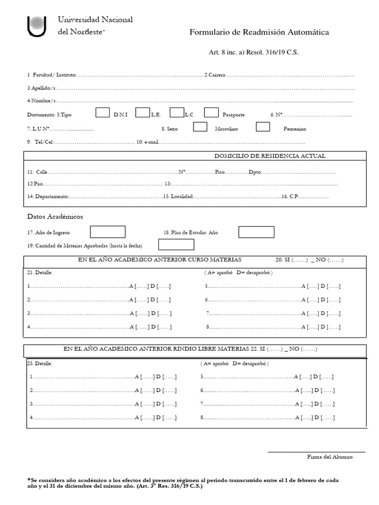 Formulario 1° Readmision | PDF