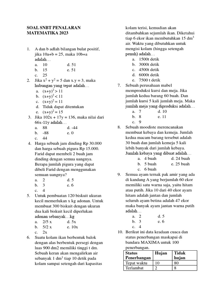 SOAL SNBT PENALARAN MATEMATIKA 2023 | PDF