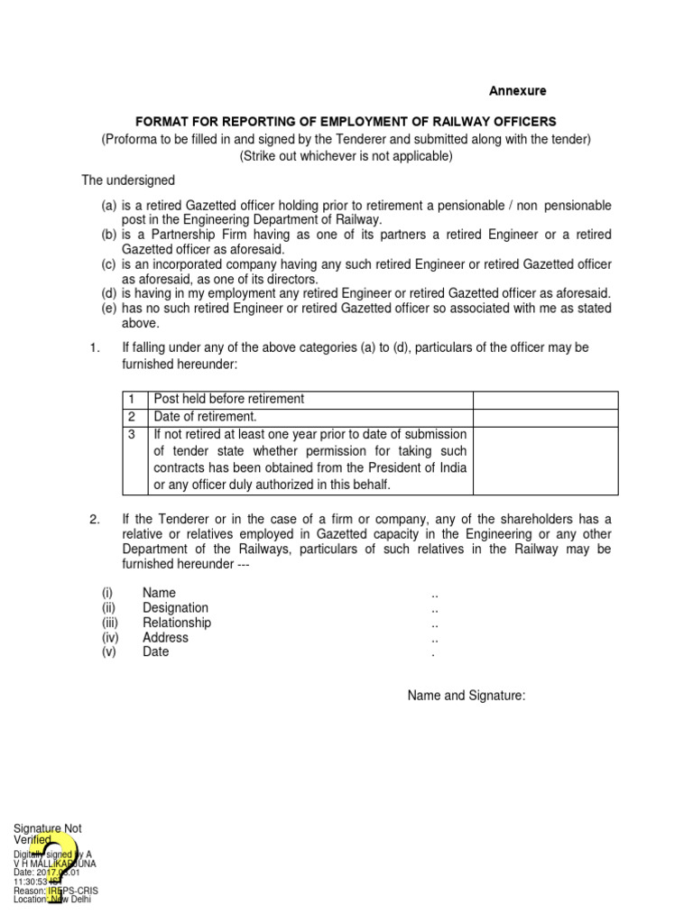 Annexure Format For Reporting of Employment of Railway Officers | PDF | Business