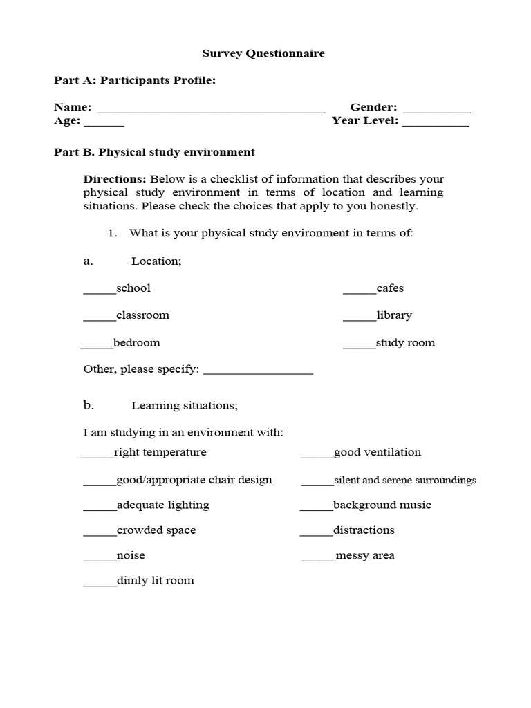 Survey Questionnaire | PDF | Classroom | Behavior Modification