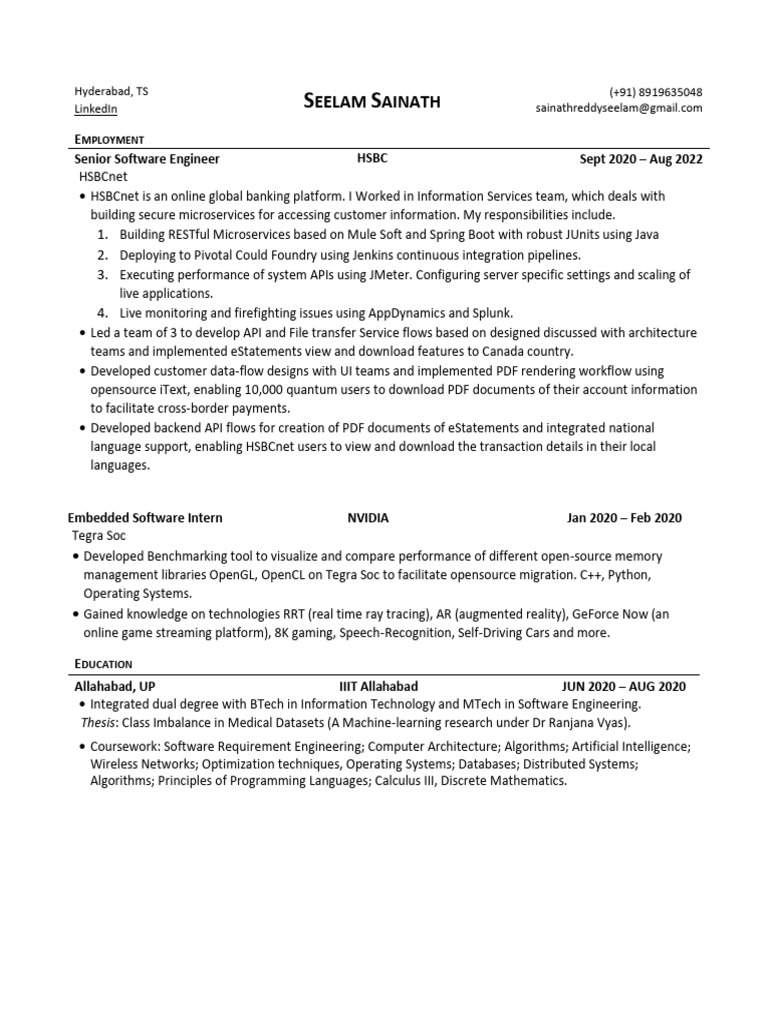Sainath's Resume | PDF