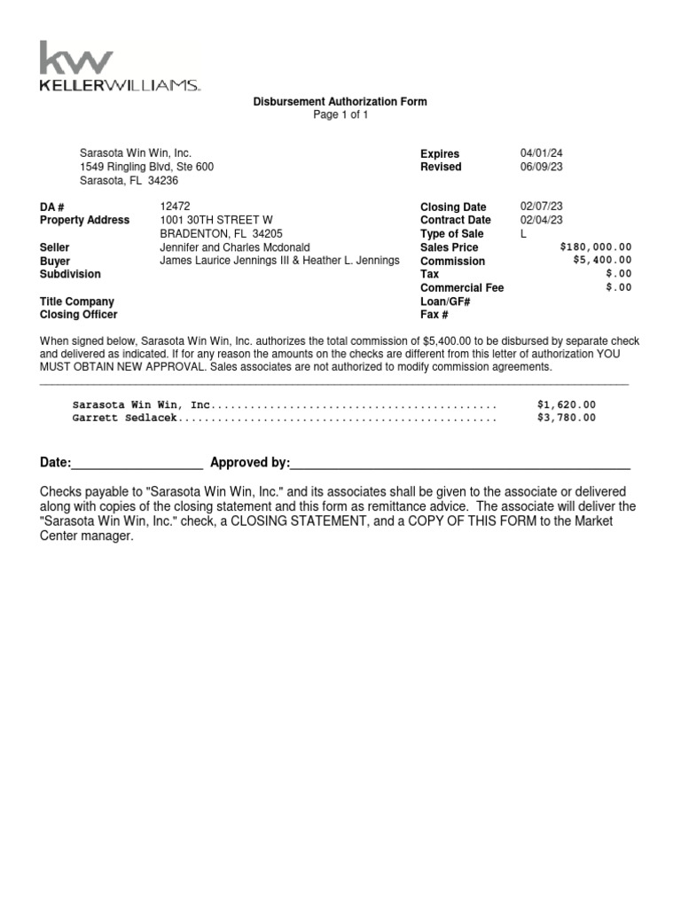 Real Estate Disbursement Form | PDF | Taxes | Royalty Payment