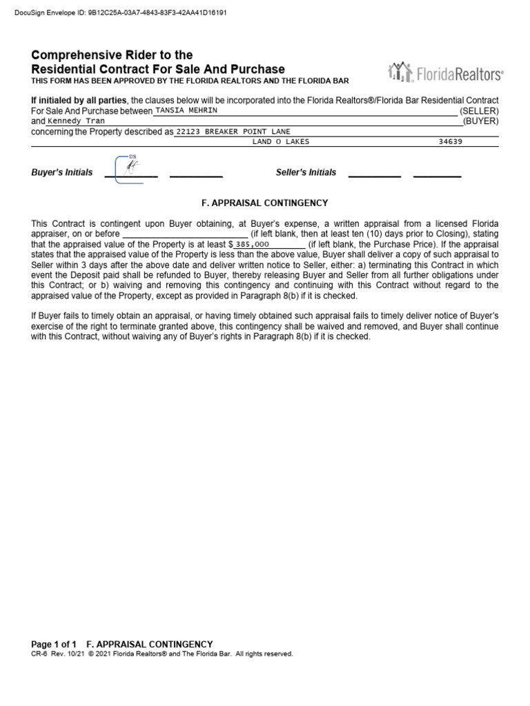 CR-6 - F. Appraisal Contingency | PDF | Real Estate Appraisal | Procurement