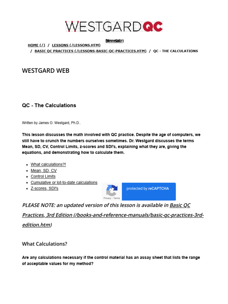 QC - The Calculations - Westgard | PDF | Mean | Data