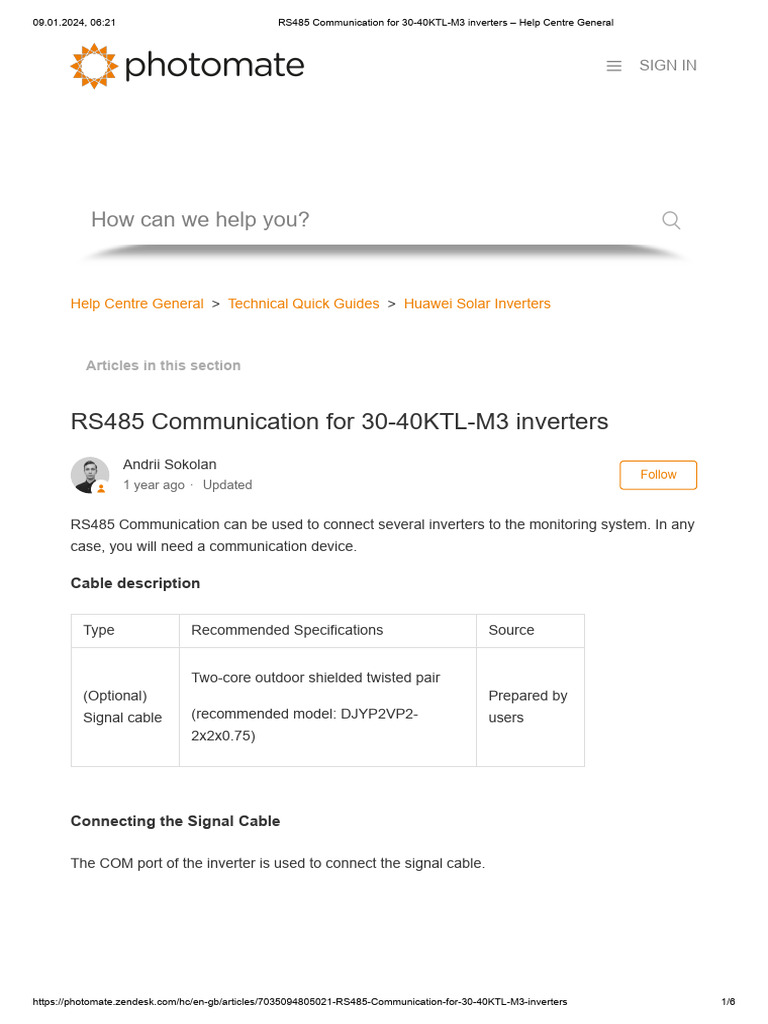 RS485 Communication for 30-40KTL-M3 inverters – Help Centre General | PDF | Information And ...