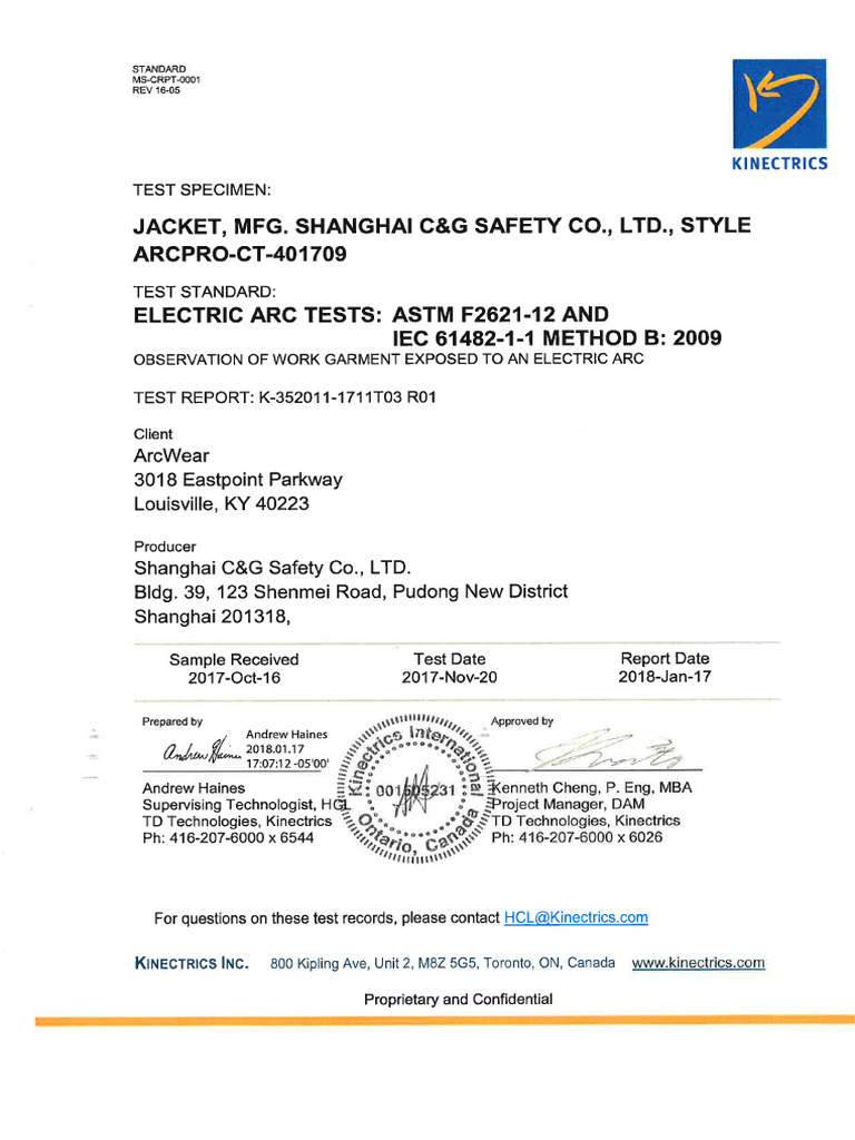 45cal Jacket ASTM F2621 Test Report | PDF