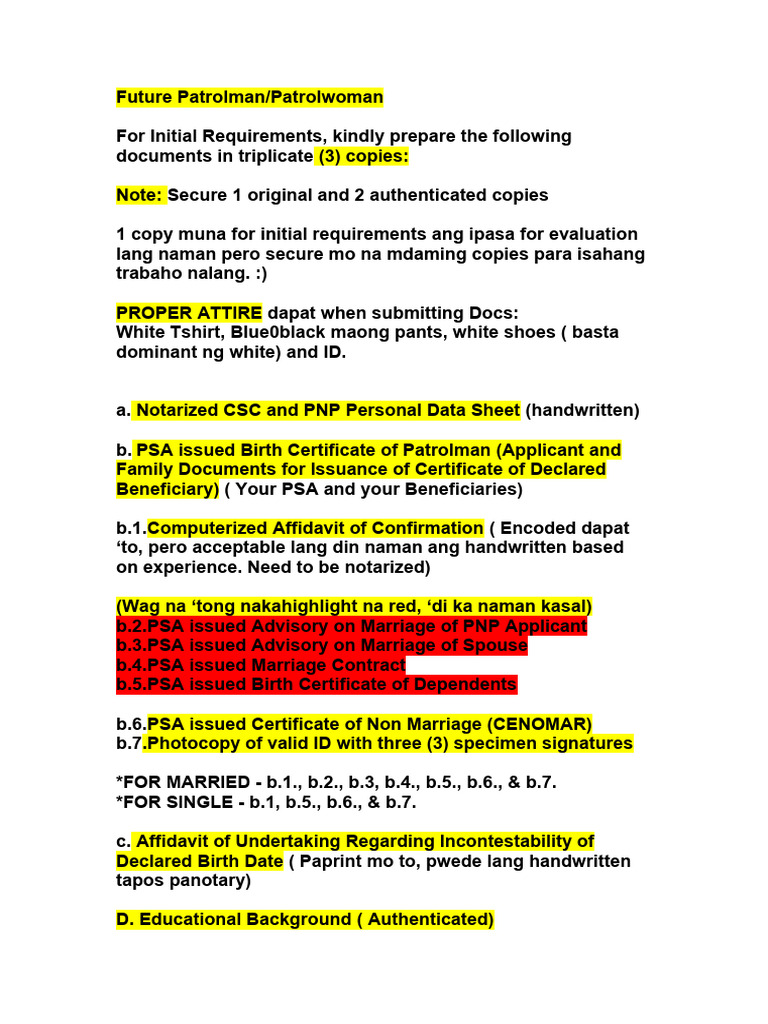 Patrolman Application Requirements Guide | PDF | Government And Personhood | Civil Law (Common Law)