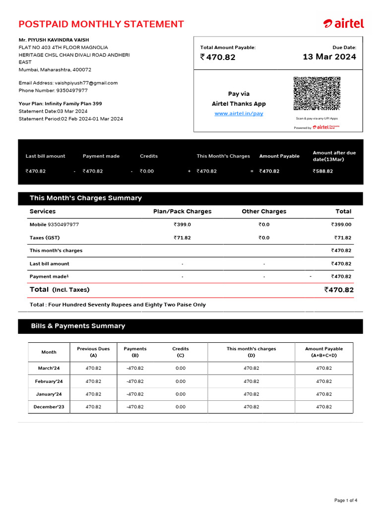 Mobile Bill | PDF | Payments | Credit Card
