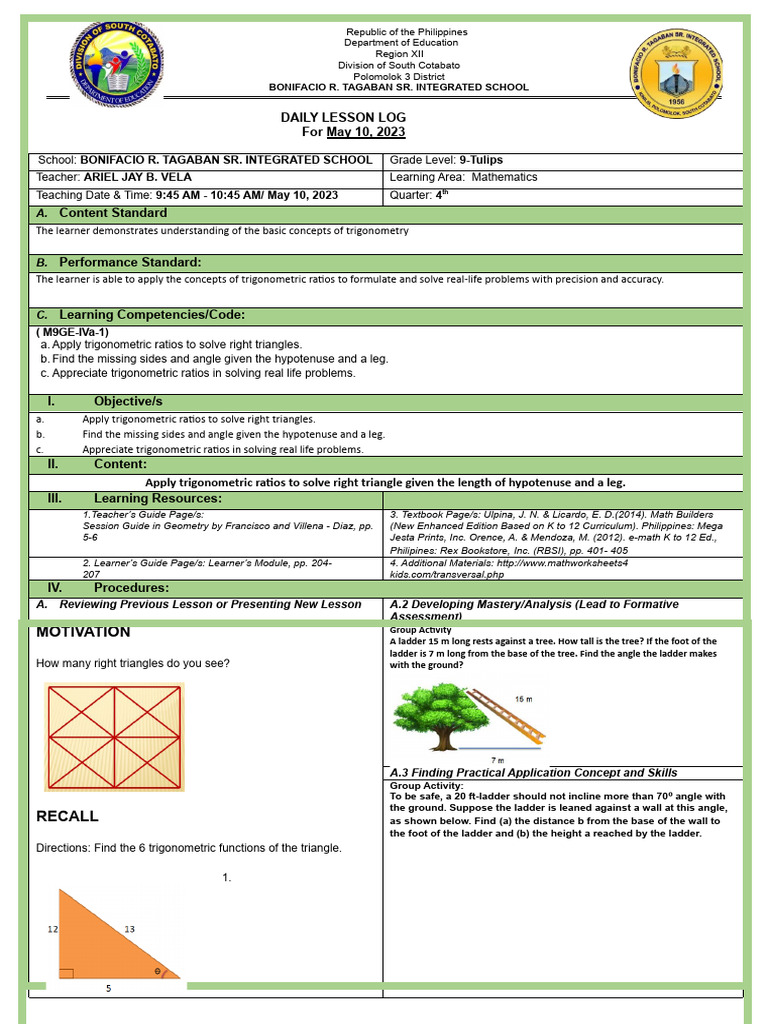 COT 4th QUARTER MATH 9 | PDF | Trigonometry | Triangle