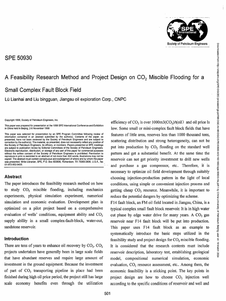 A Feasibility Research Method and Project Design On C02 Miscible ...