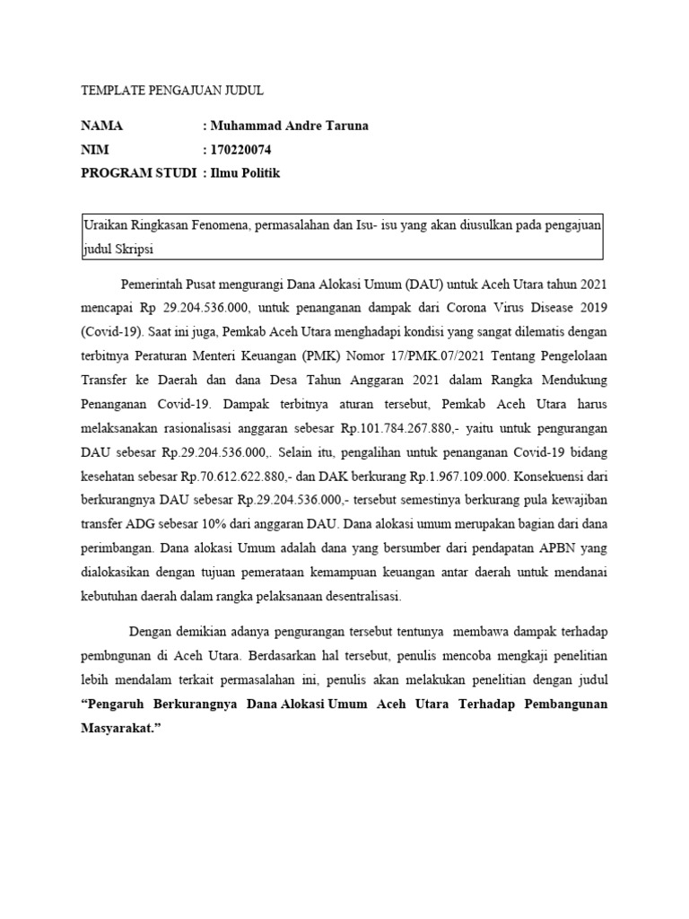 TEMPLATE PENGAJUAN JUDUL 2 | PDF