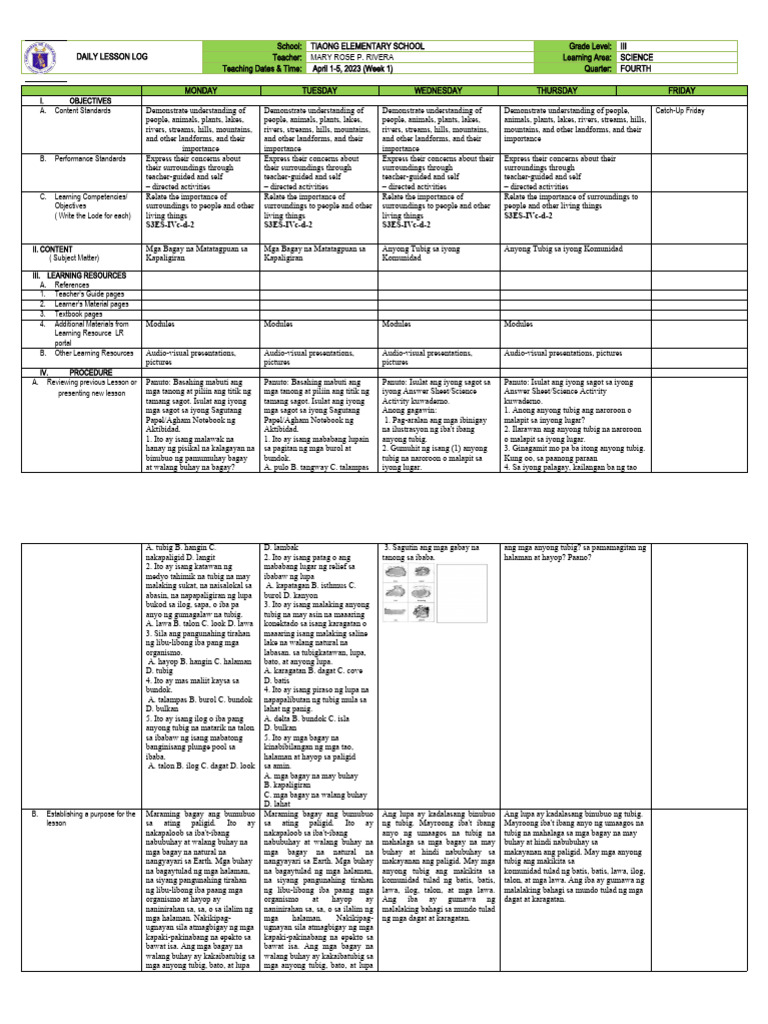 Grade 3 Science Lesson Plan: Environment | PDF | Physiographic ...