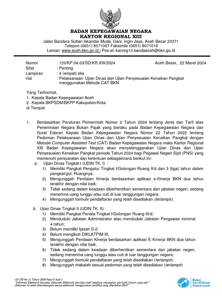 Pdsk-Surat Pelaksanaan Udin Dan Upkp Wilayah Aceh Metode Cat | PDF
