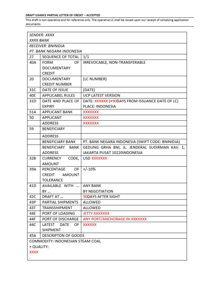 2 - Draft LC - Usance Partial - Bken | PDF | Finance & Money Management ...