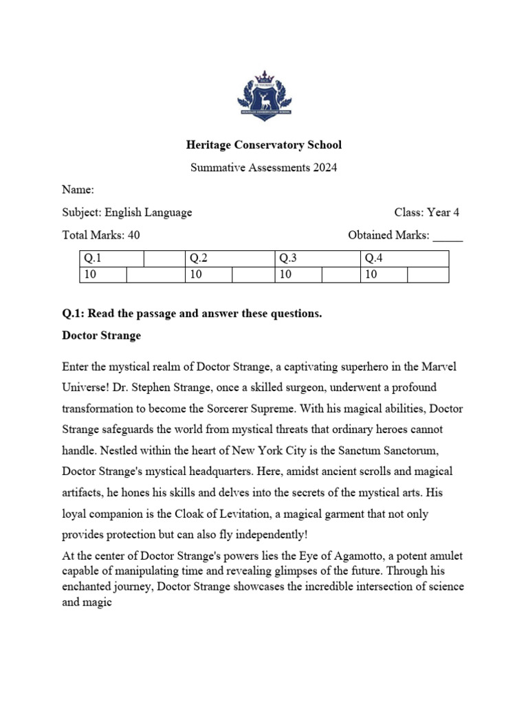Summative Assessment of English Language Year 4 | PDF | Linguistics ...