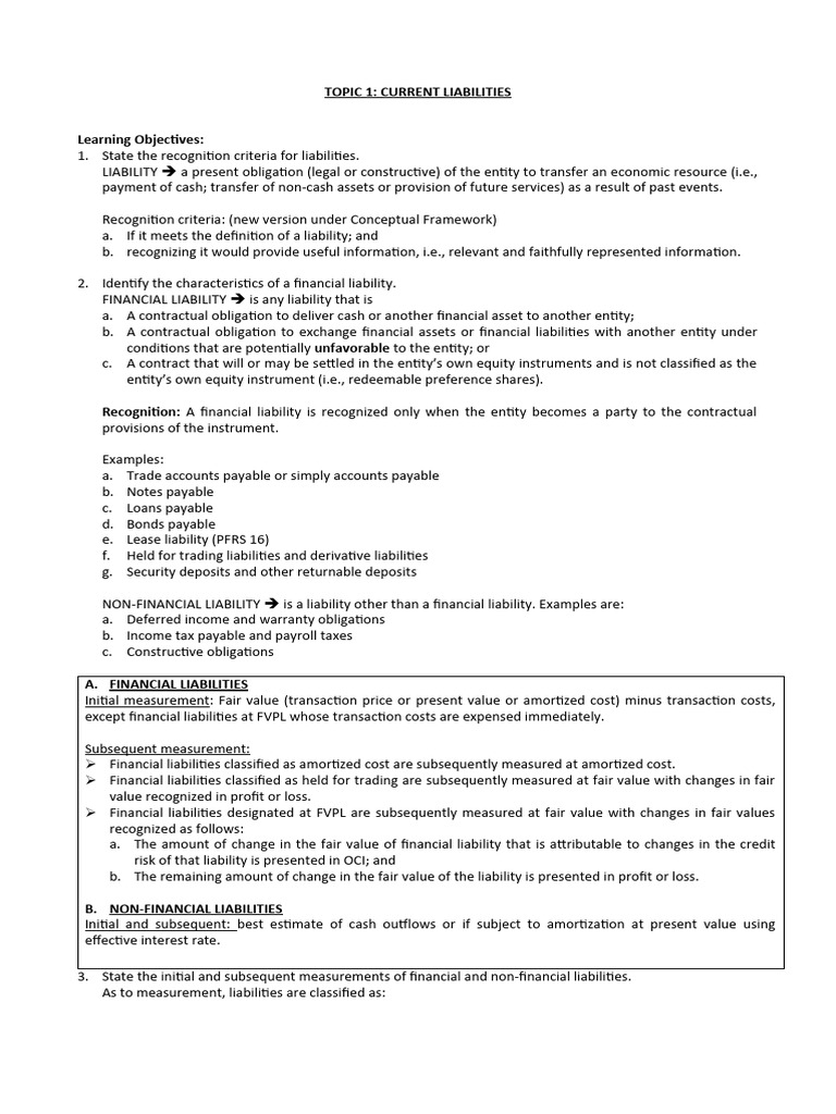 Topic 1 Current Liabilities Pdf Dividend Historical Cost