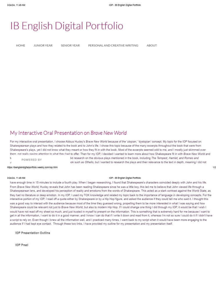 IOP - IB English Digital Portfolio | PDF