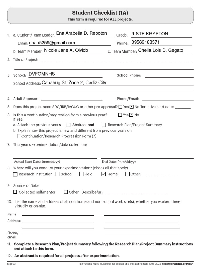 Science Fair Project Checklist 2023-2024 | PDF | Risk | Risk Assessment