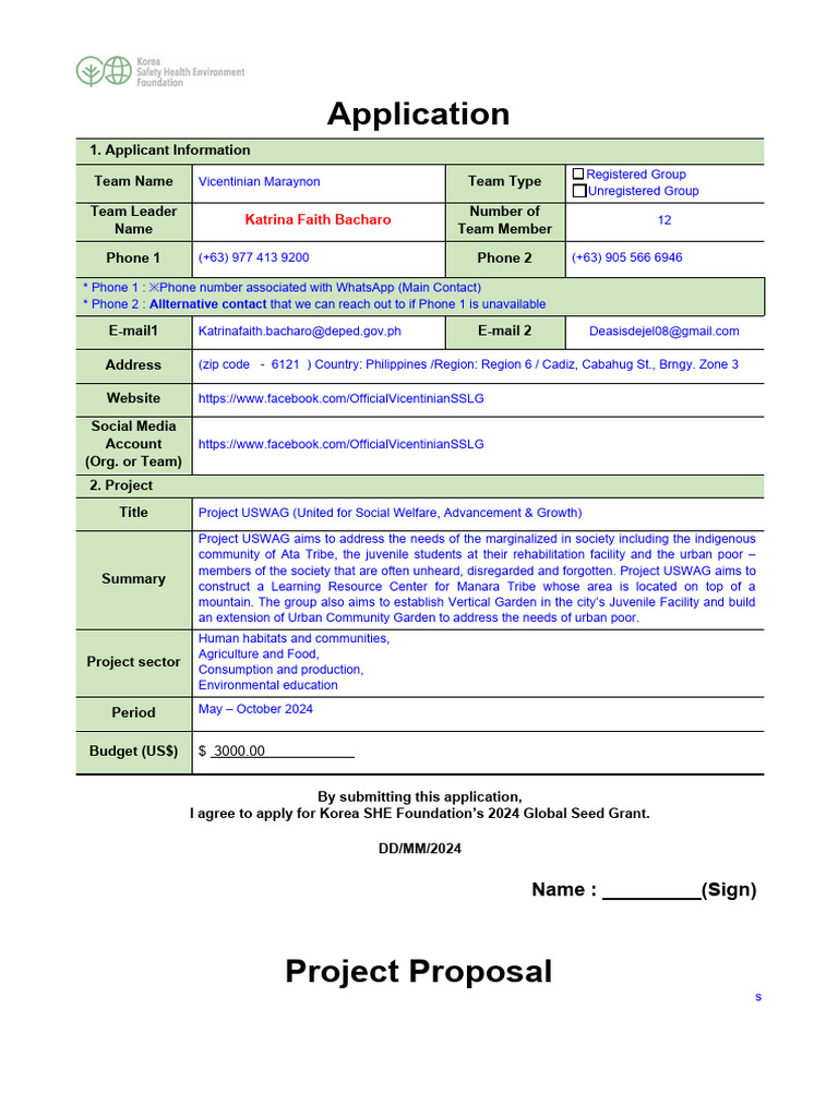 Korea SHE Foundation - 2024 Global Seed Grant - Application 03.16.2024 ...