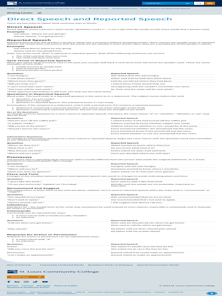 Direct Speech and Reported Speech | PDF | Question | Verb