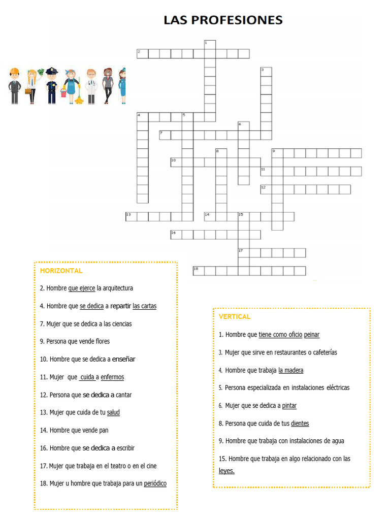 Crucigrama Las Profesiones | PDF | Estudios de idiomas extranjeros ...