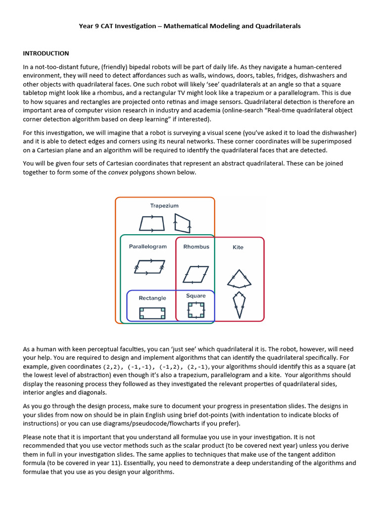 Year 9 Inv 2 - Mathematical Modeling and Quadrilaterals | PDF | Rectangle | Perpendicular