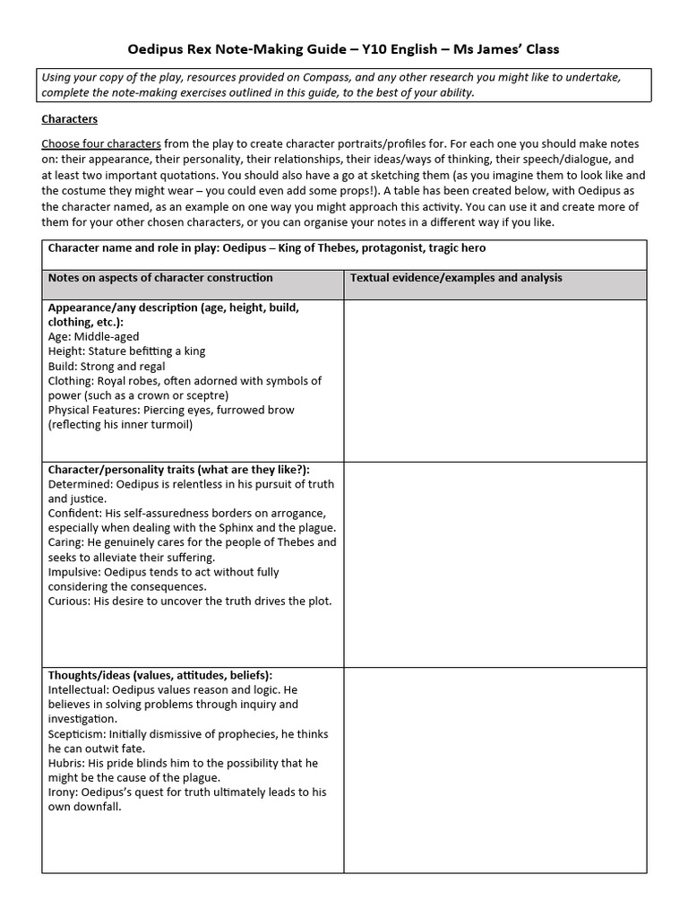 Oedipus Rex Note-Making Guide | PDF | Oedipus | Tragedy