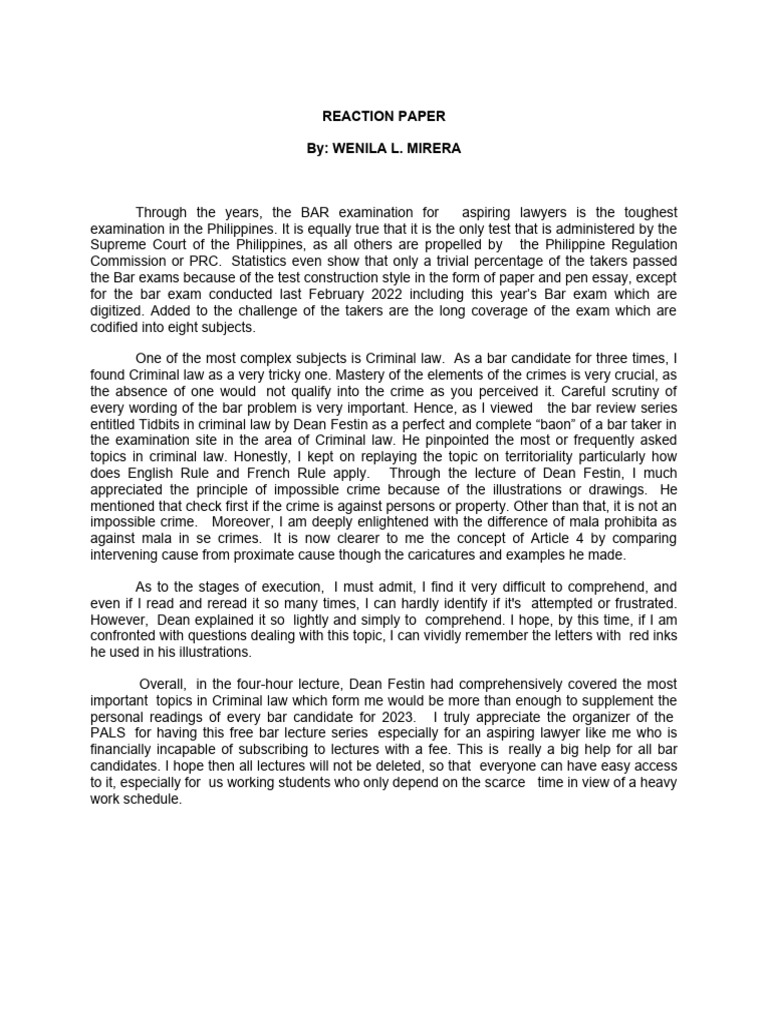 Reaction Paper | PDF | Criminal Law | Justice