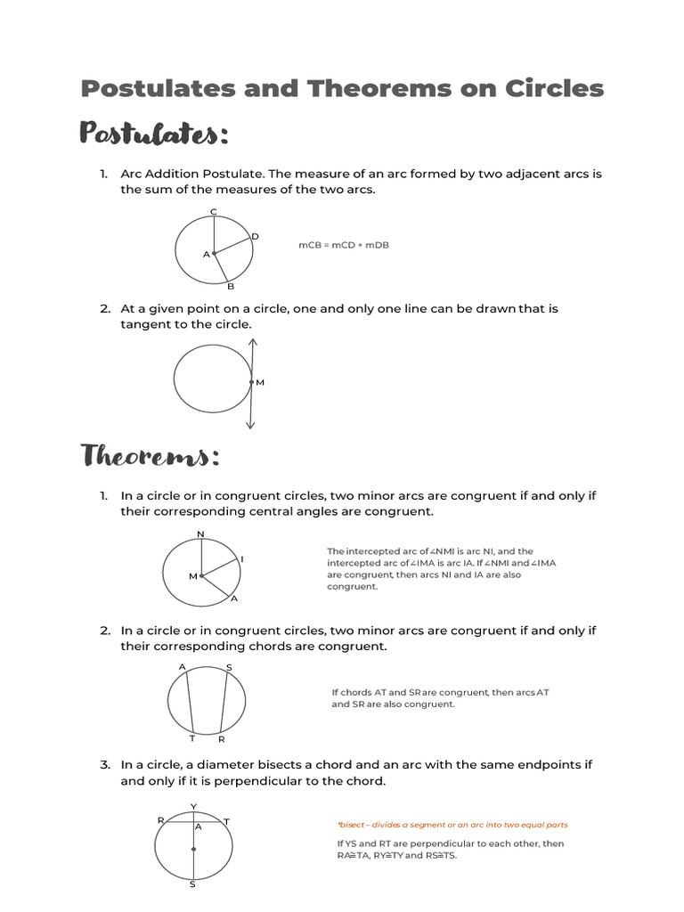 Postulates and Theorems On Circles | PDF