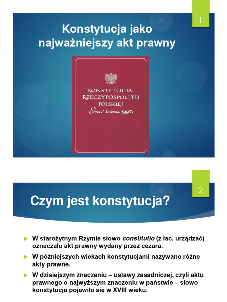 Konstytucja jako najważniejszy akt prawny | PDF