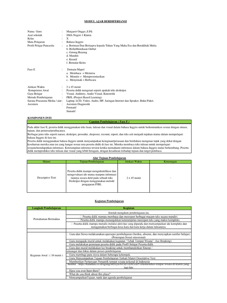 Tugas Modul - Ajar.rpp - Tugas - 3 - PJBL Method | PDF