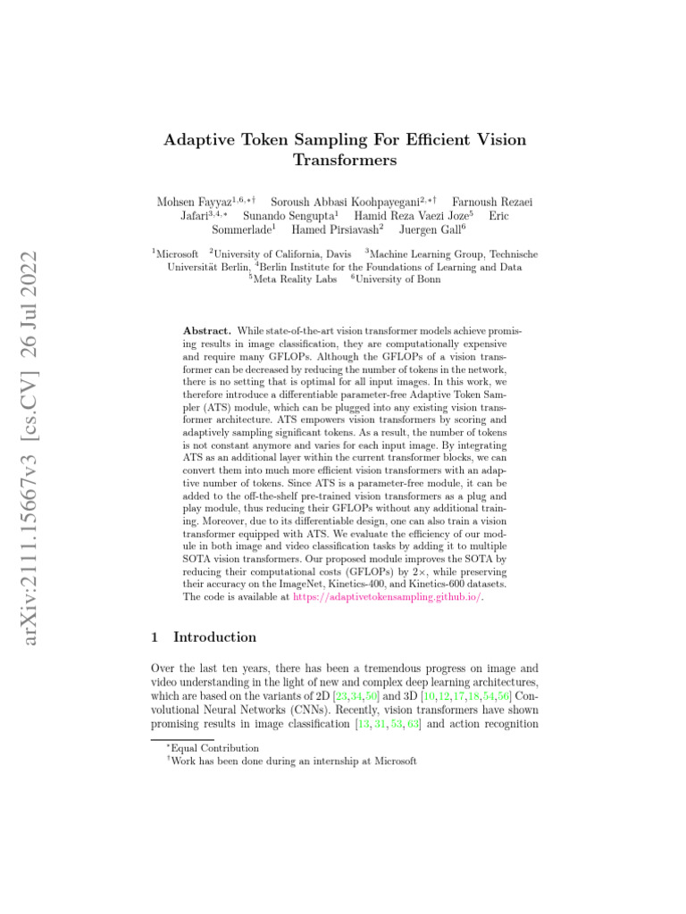 Adaptive Token Sampling For Efficient Vision Transformers | PDF | Applied Mathematics ...