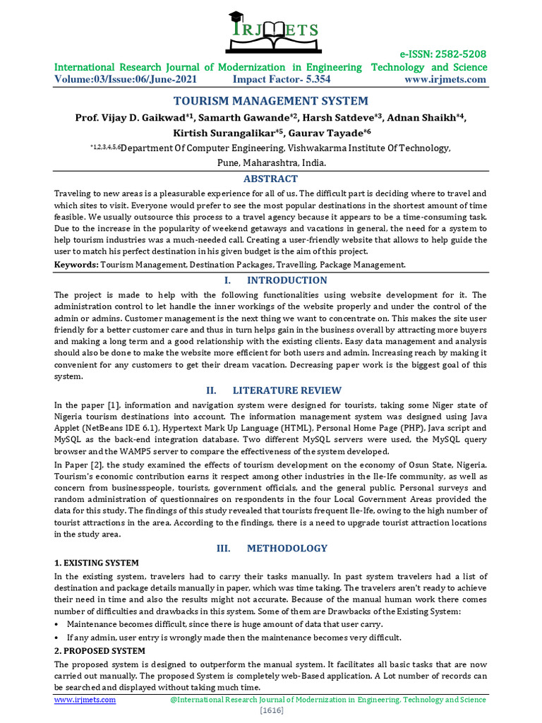 Tourism Management System | PDF | Input/Output | Authentication